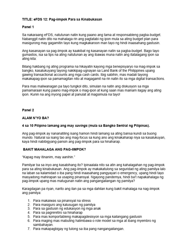 Pag-Iimpok para Sa Kinabukasan | PDF