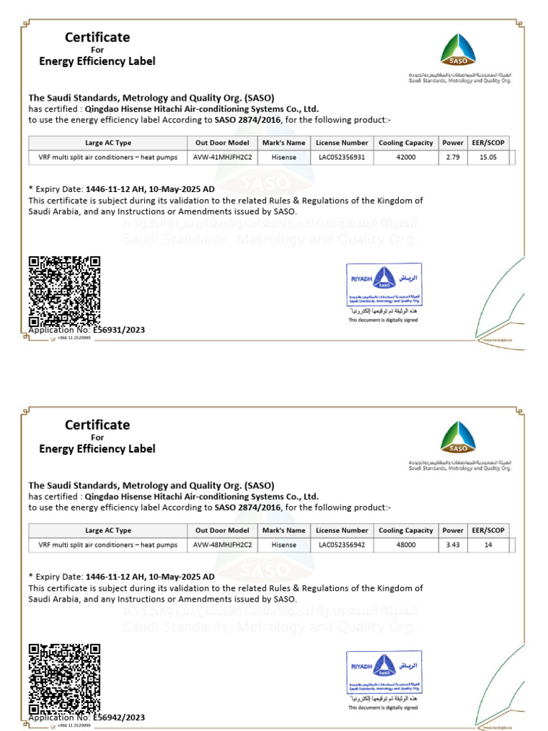 SASO Energy Efficiency Certification | PDF | Heat Pump | Air Conditioning
