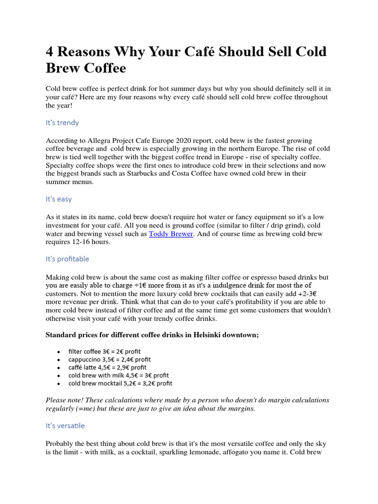 Why Your Café Should Sell Cold Brew Coffee | PDF
