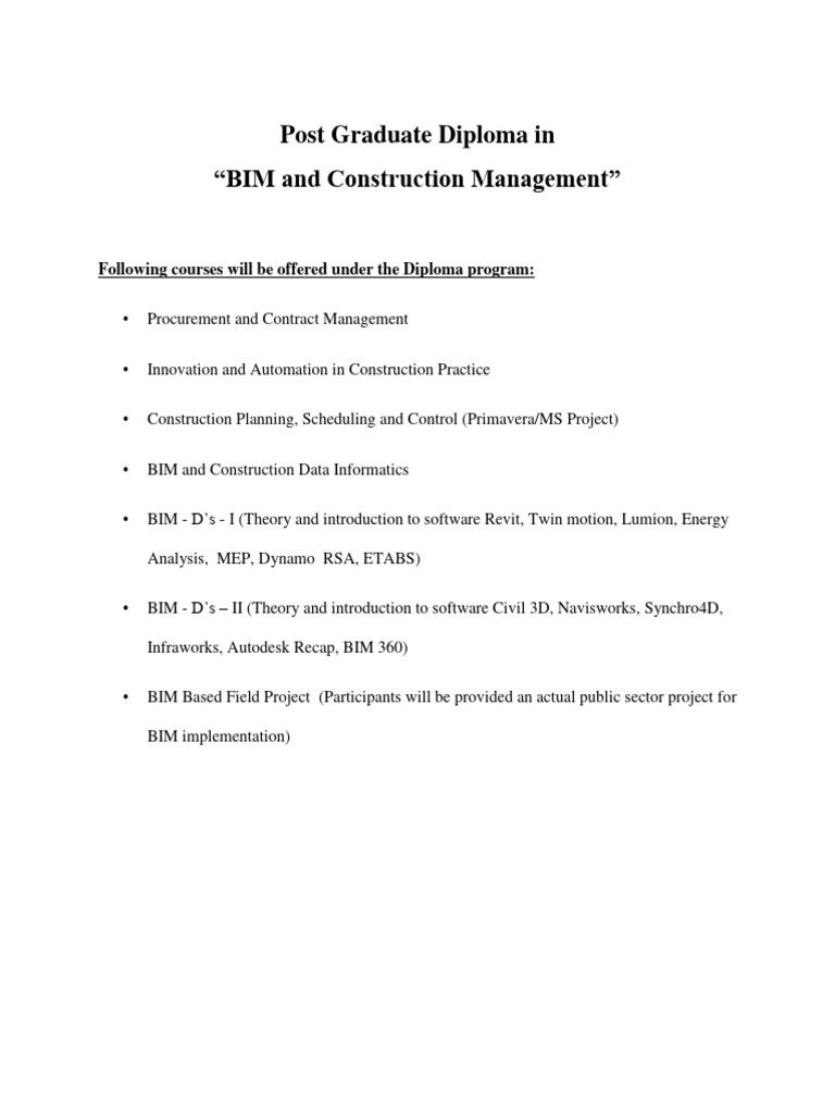PGD BIM 2 Semester Course Outline | PDF | Building Information Modeling ...