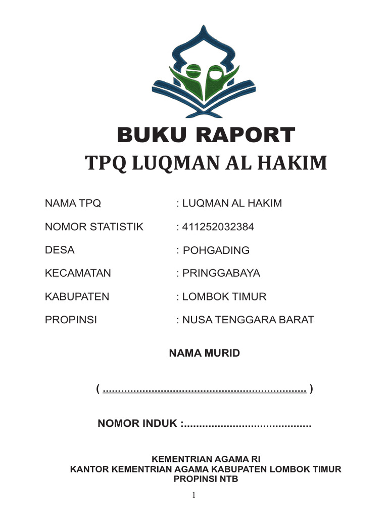 Cover Raport TPQ Luqman Al Hakim | PDF