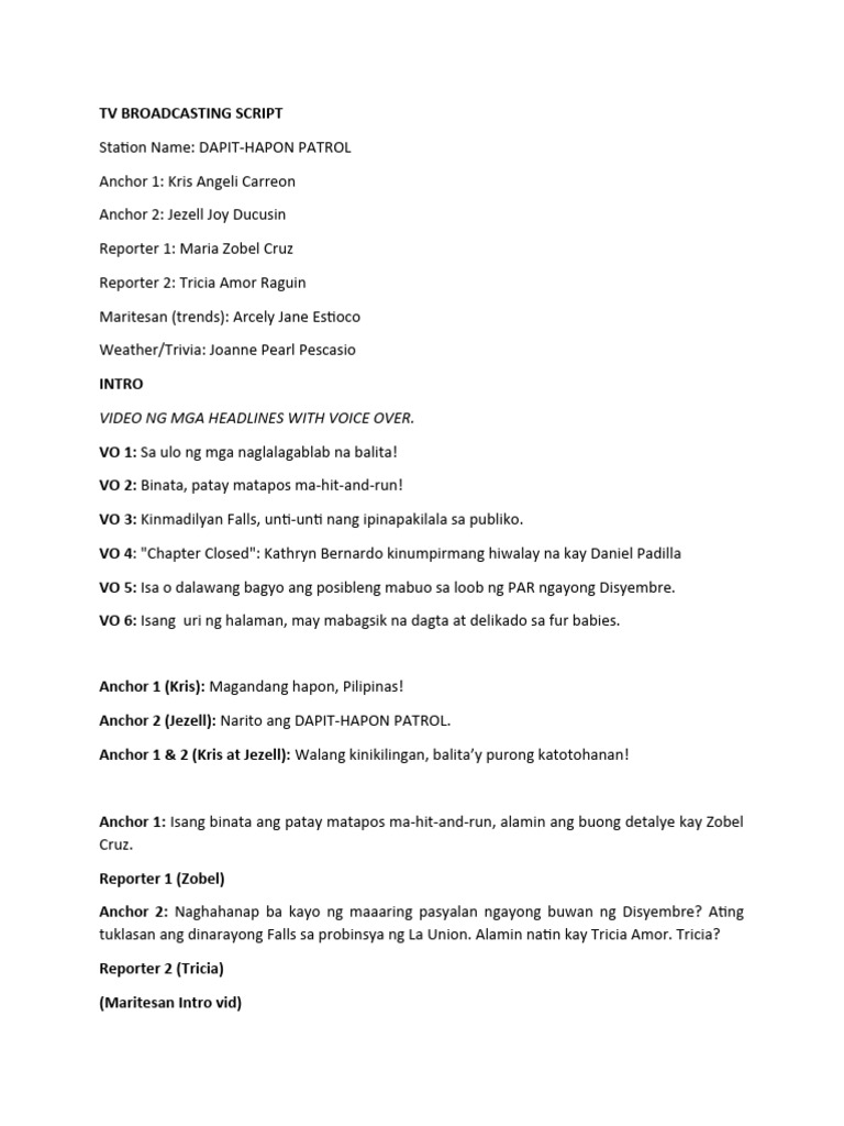 TV Broadcasting Script | PDF