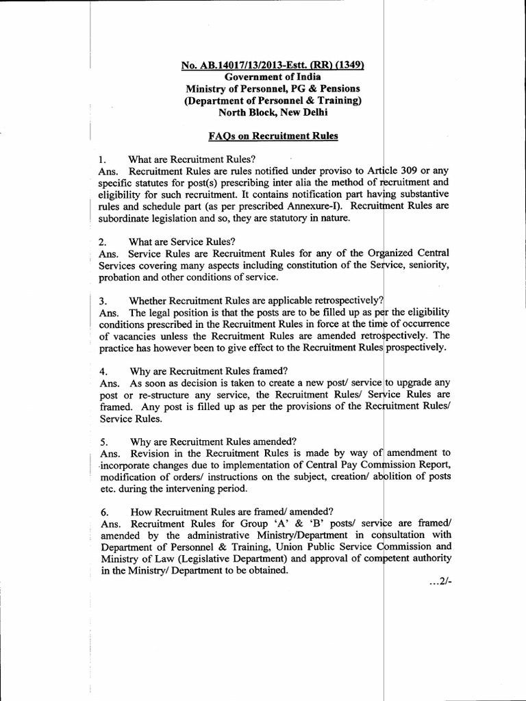 FAQs on DOPT Recruitment Rules | PDF