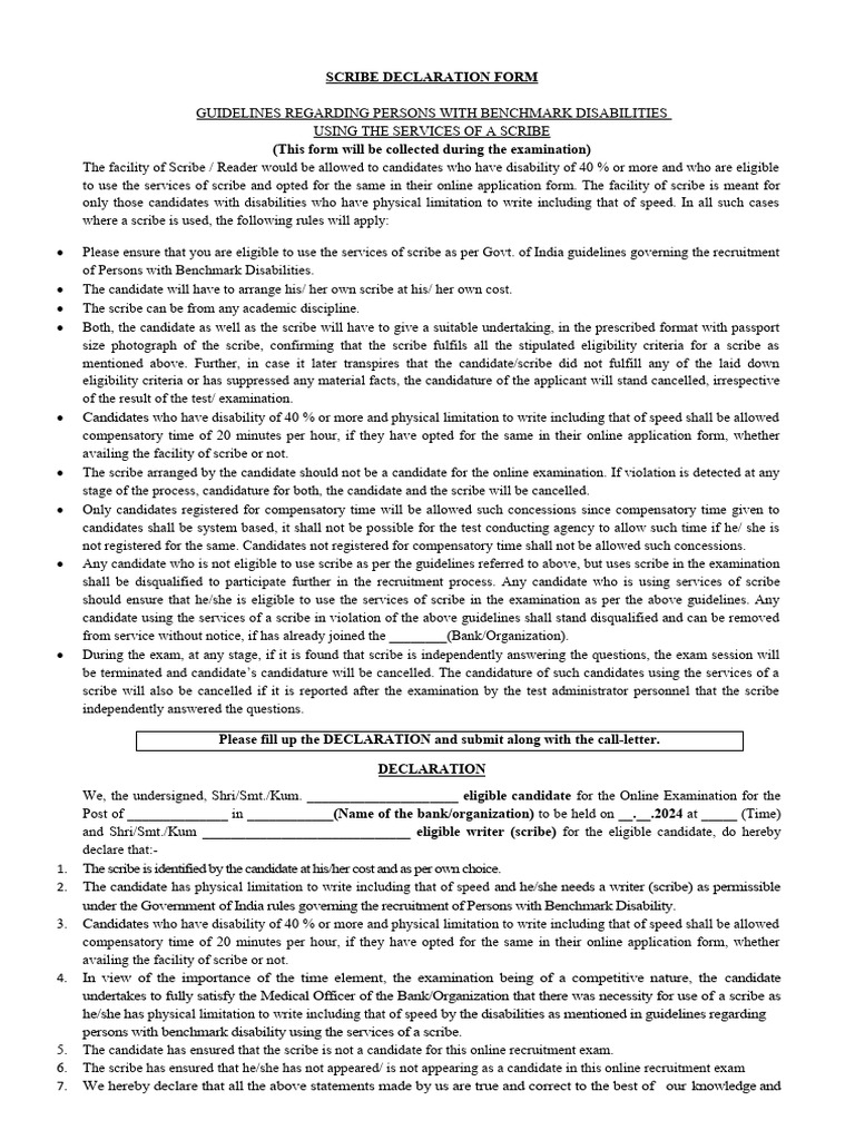 Generic Sribe Declaration Form | PDF | Government