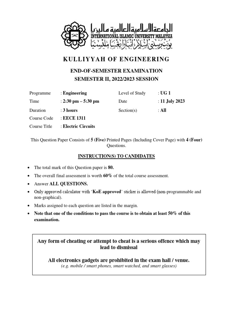 EECE 1311 Final Sem2, 22-23 | PDF