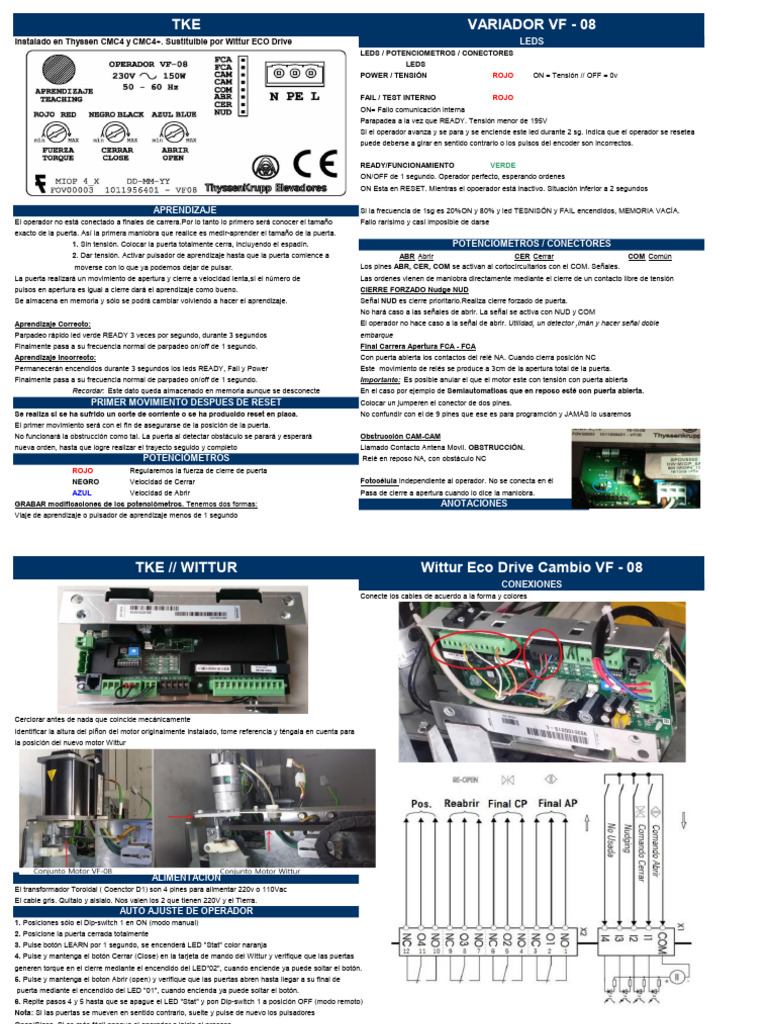 6.thyssen Variador VF-08 y Wittur Compatibilidad | PDF | Relé | Ingenieria Eléctrica