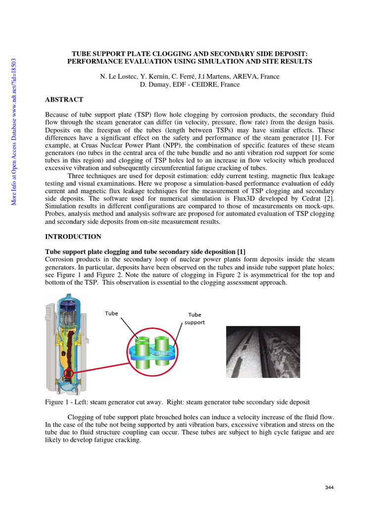 Tube Support Plate Clogging and Secondary Side Deposit: Performance Evaluation Using Simulation ...