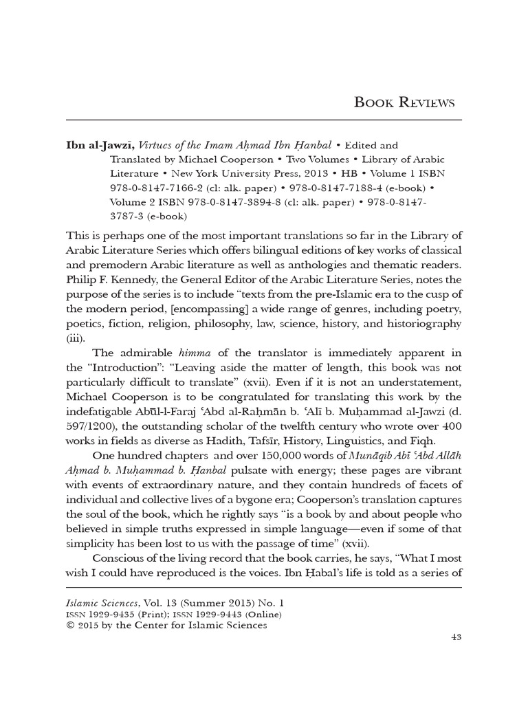 Ibn Al-Jawzī, Virtues of The Imam A Mad Ibn Anbal | PDF | Arabic ...