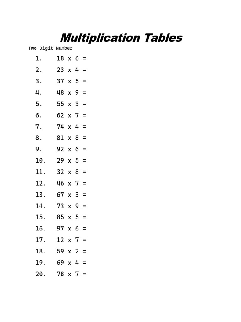 Multiplication Tables | PDF