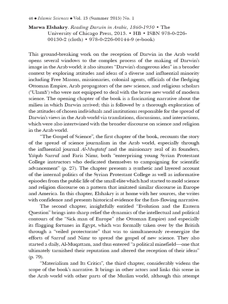Marwa Elshakry. Reading Darwin in Arabic | PDF