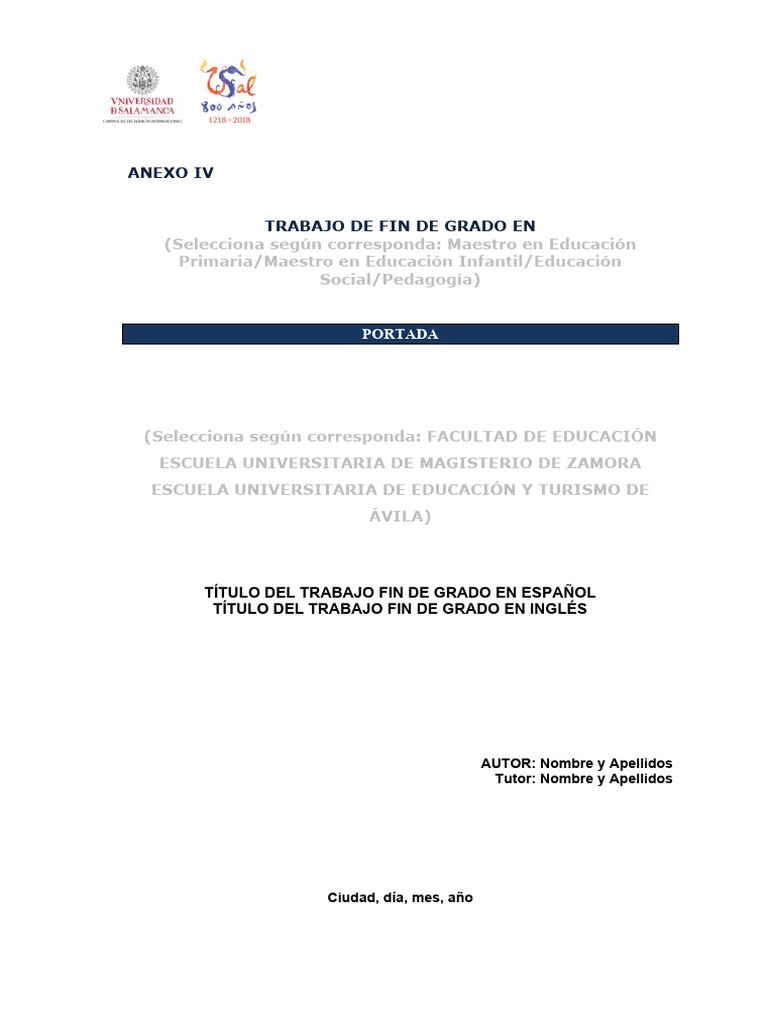 Ejemplo de Portada TFG Usal | PDF