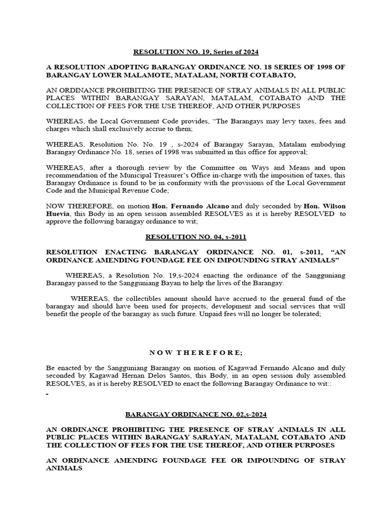 Astray Animals Ordinance Sample | PDF | Local Ordinance | Public Law