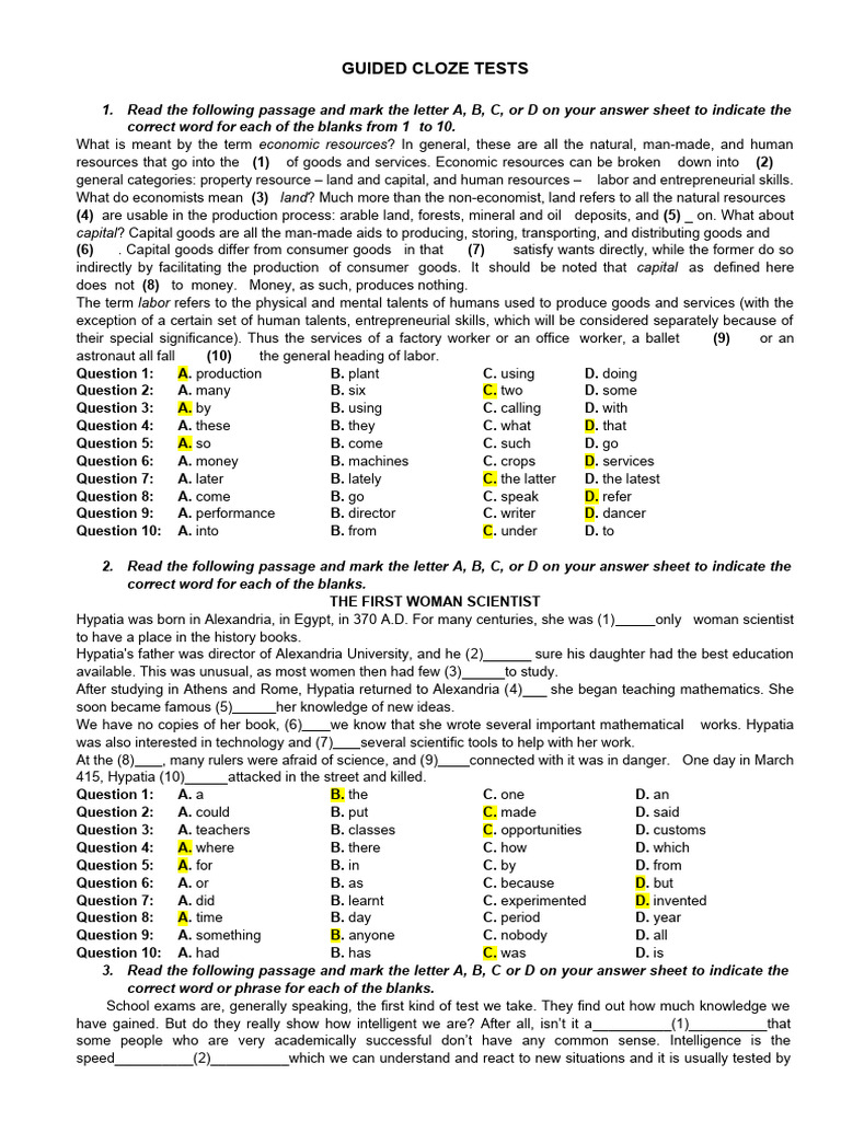 Guided Cloze Tests | PDF | Egyptian Hieroglyphs | Alphabet