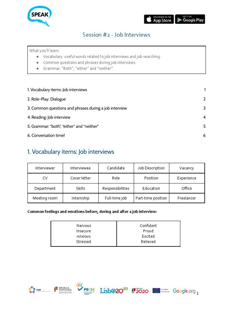 Job Interview Vocabulary & Tips | PDF | Job Interview | Human Resources