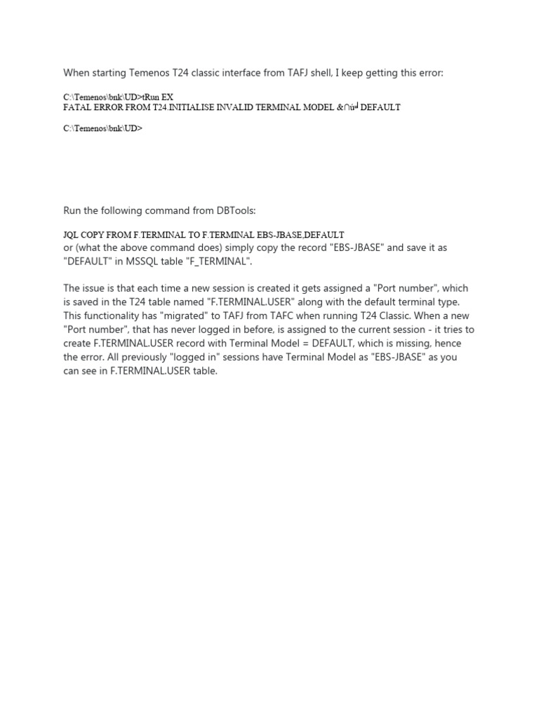 When Starting Temenos T24 Classic Interface From TAFJ Shell | PDF