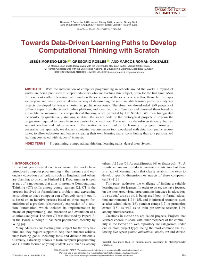 Towards Data-Driven Learning Paths To Develop Computational Thinking With Scratch (Moreno-León ...
