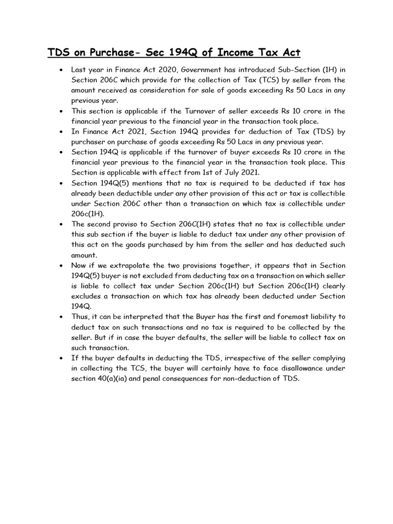 TDS Deduction Rules: Section 194Q Guide | PDF