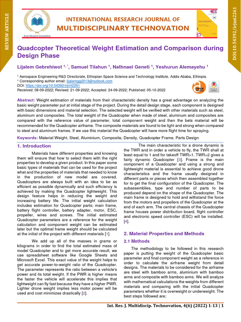 Quadcopter Weight Estimation Guide | PDF | Science & Mathematics