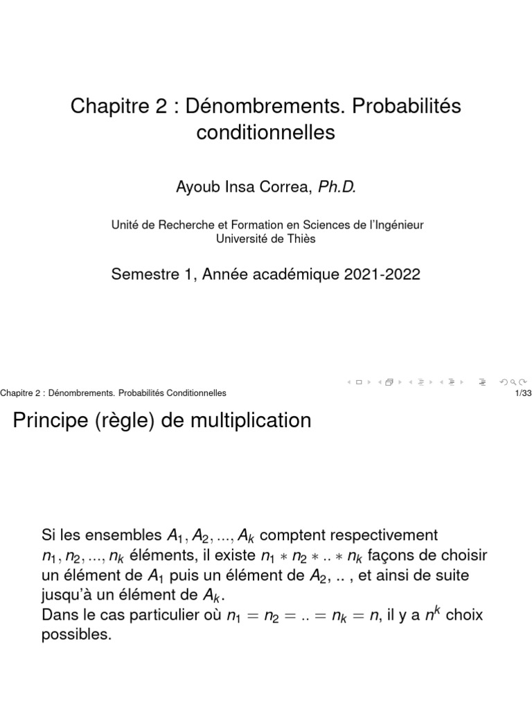 Dénombrements et Probabilités Conditionnelles | PDF | Théorie des ...
