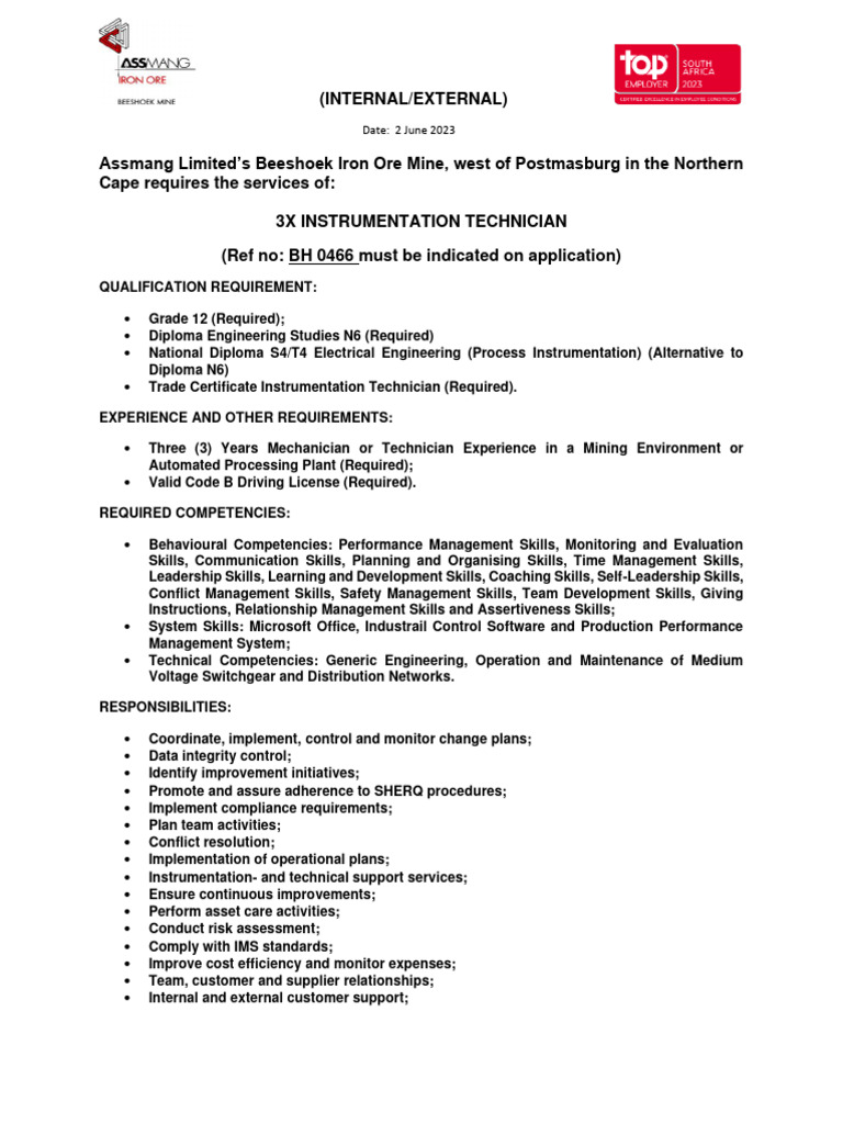 3X Instrumentation Technician | PDF | Mining | Engineering