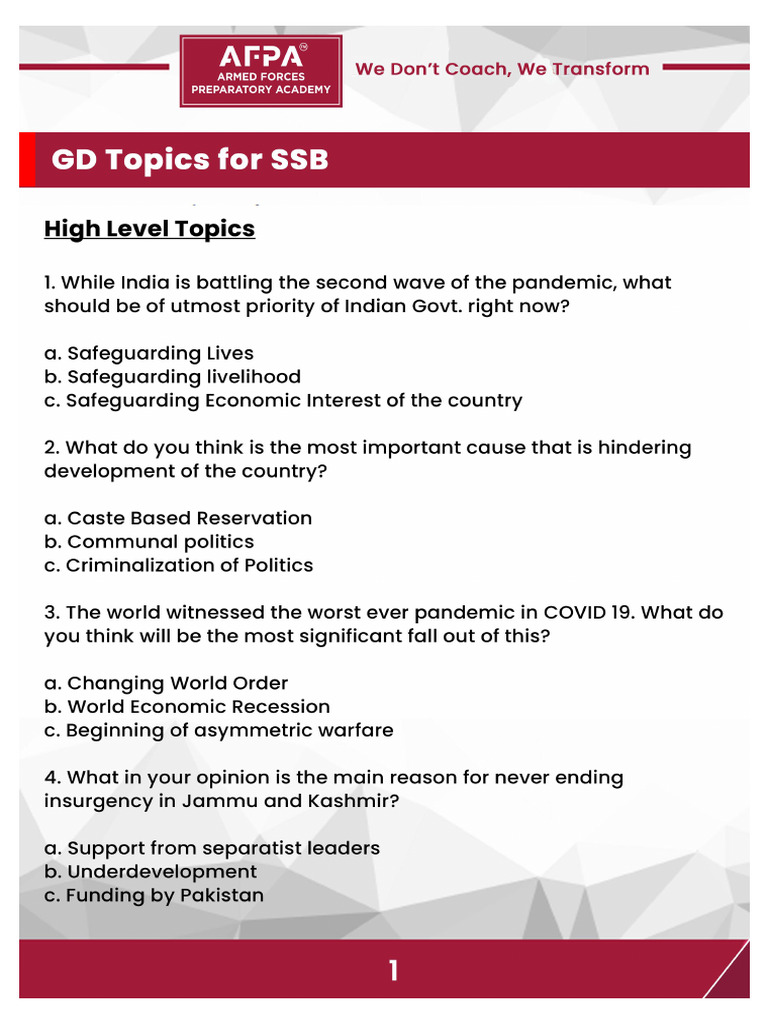 GD-Topics-for-SSB Afpa Fpa | PDF