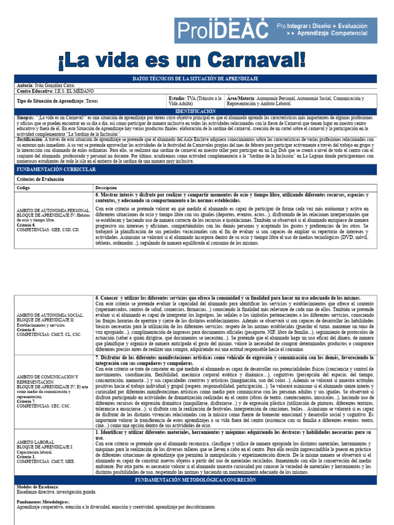 Inclusión y Autonomía en Carnaval | PDF | Aprendizaje | Enseñando