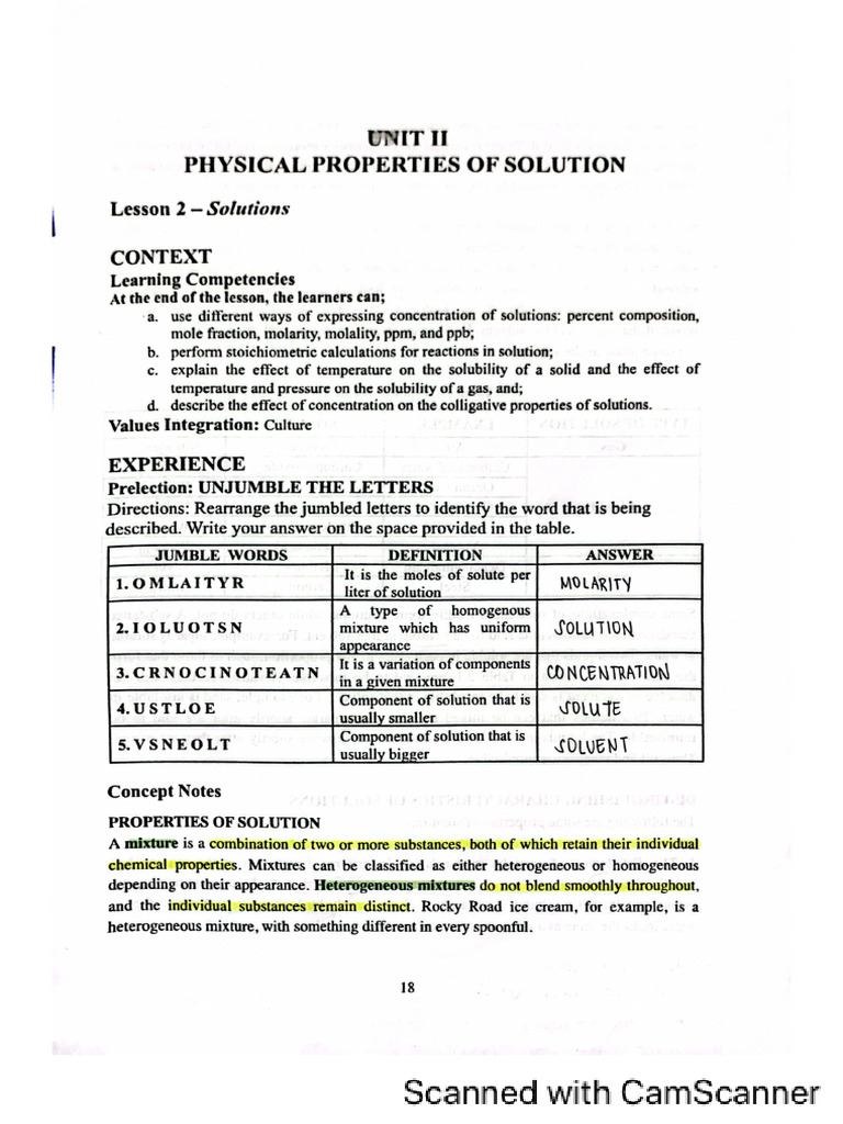 Lesson 2 Physical Properties of Solution | PDF