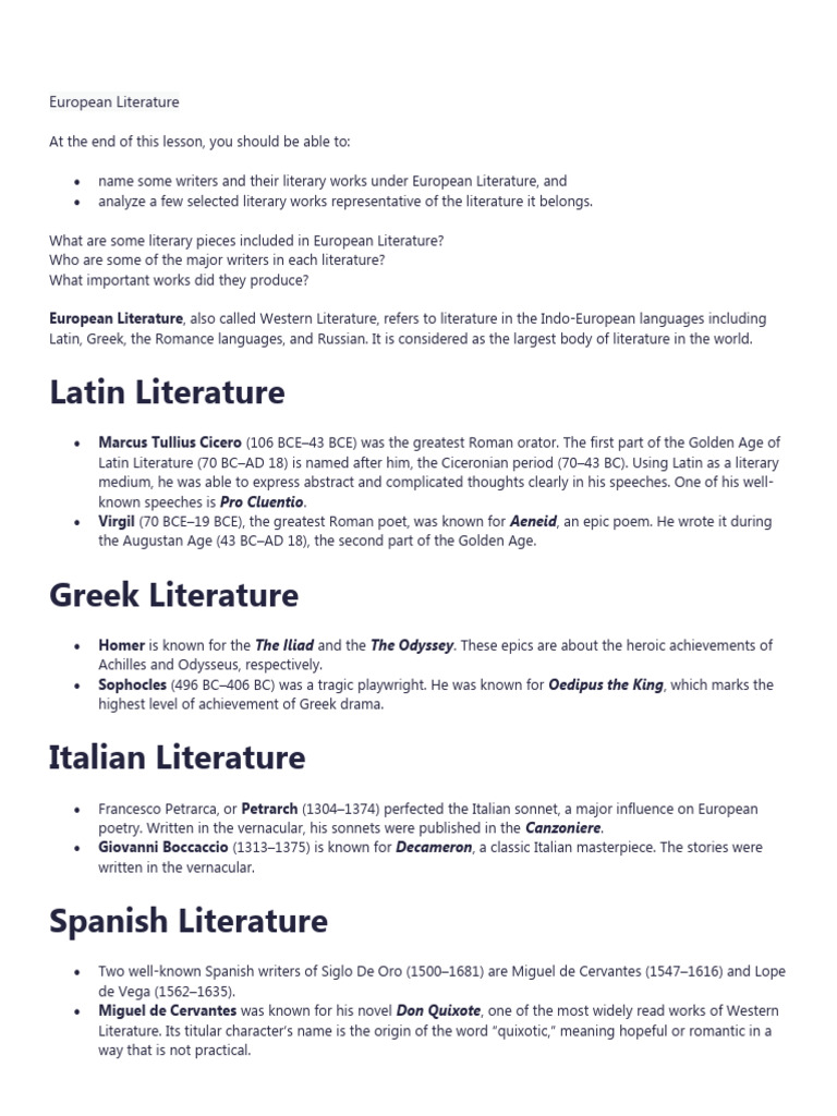 European Literature | PDF
