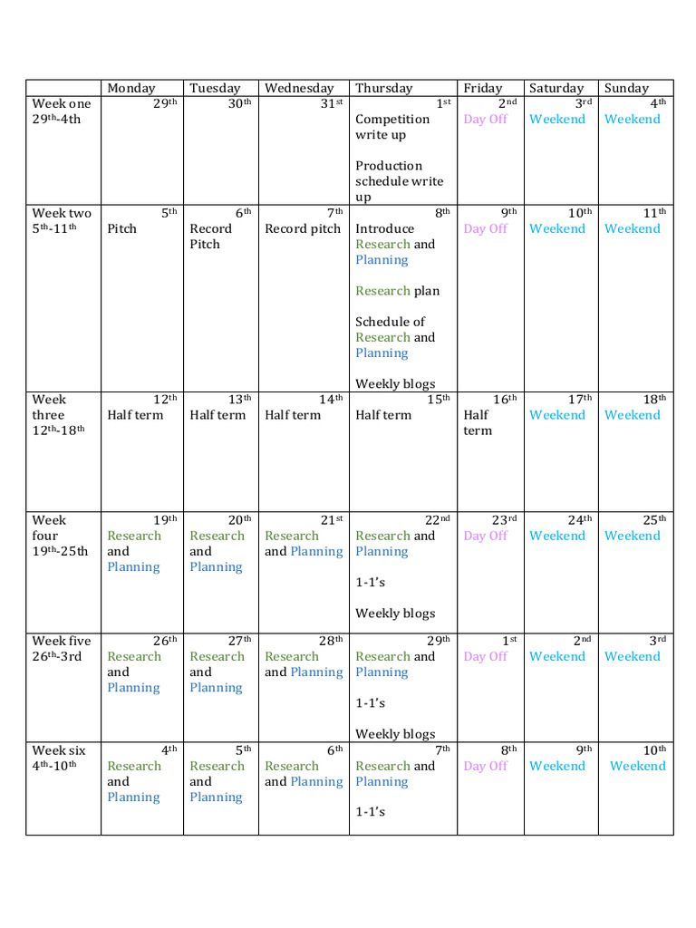 FMP Production Schedule | PDF