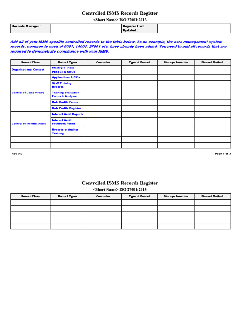 ISMS Controlled Records Register | PDF | Internal Audit | Audit