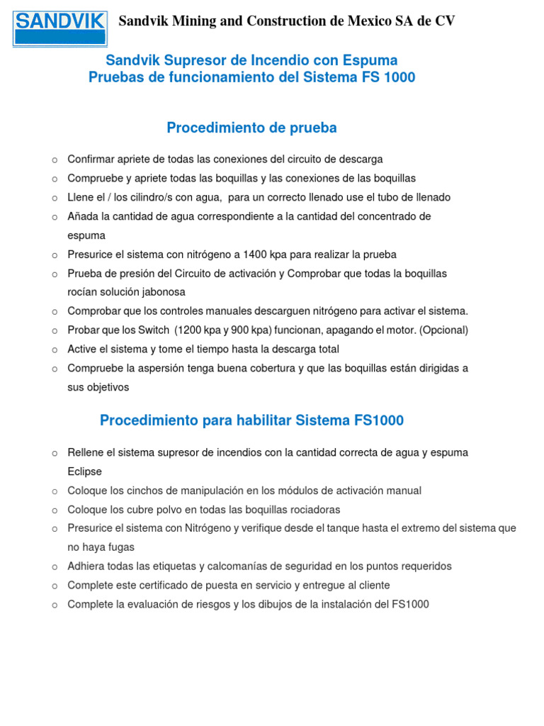 Pruebas y Activación del FS 1000 Sandvik | PDF | Tecnología