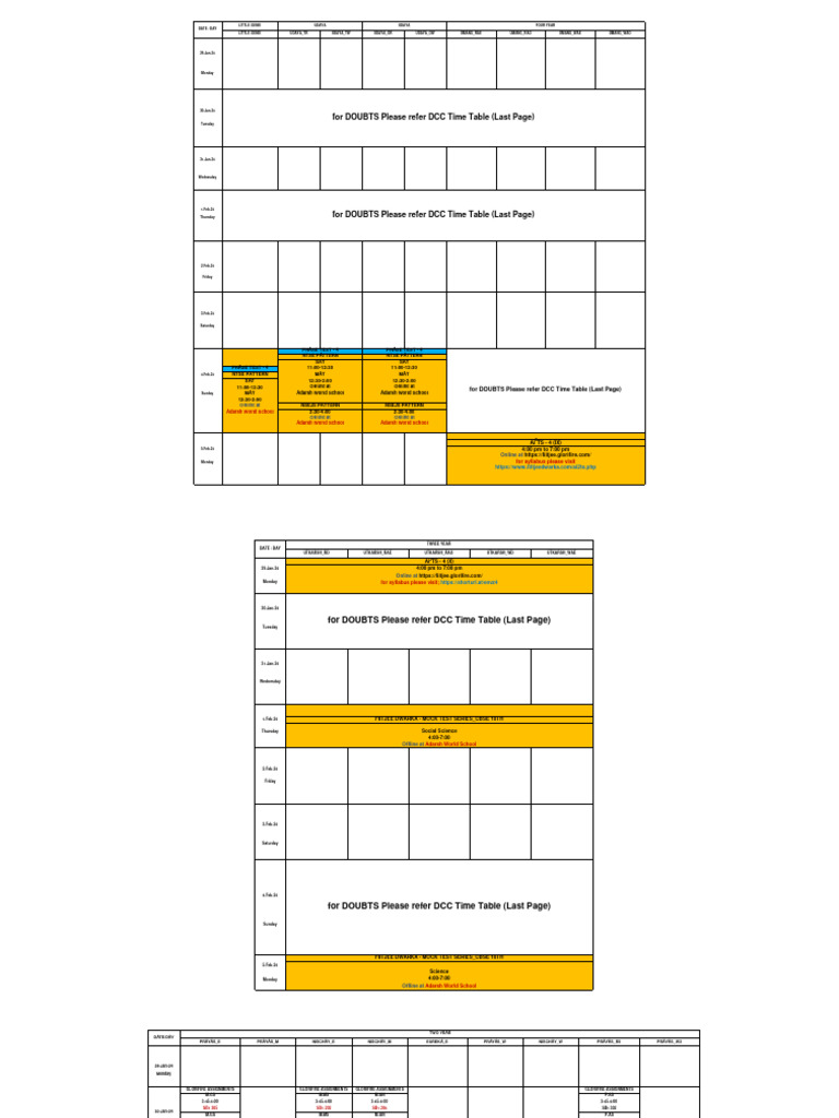 TIME TABLE 29-Jan To 04-Feb - Final | PDF | Educational Stages ...