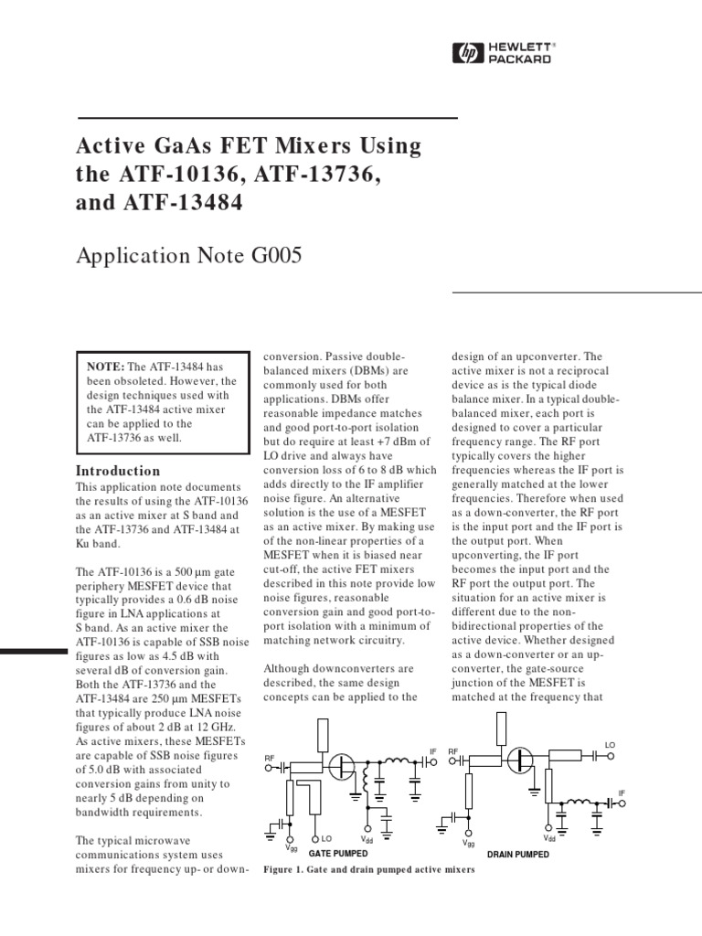 GaAs Mixer Application Note | PDF | Amplifier | Field Effect Transistor