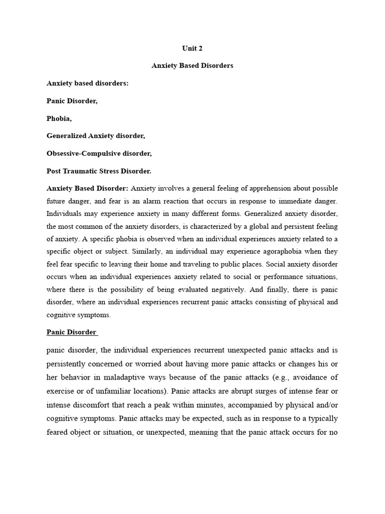 Unit 2 Abnormal Psychology | PDF | Obsessive–Compulsive Disorder | Agoraphobia