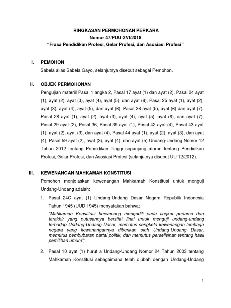 Resume - Perkara - 1880 - Perkara No. 47 Tanpa TTD | PDF