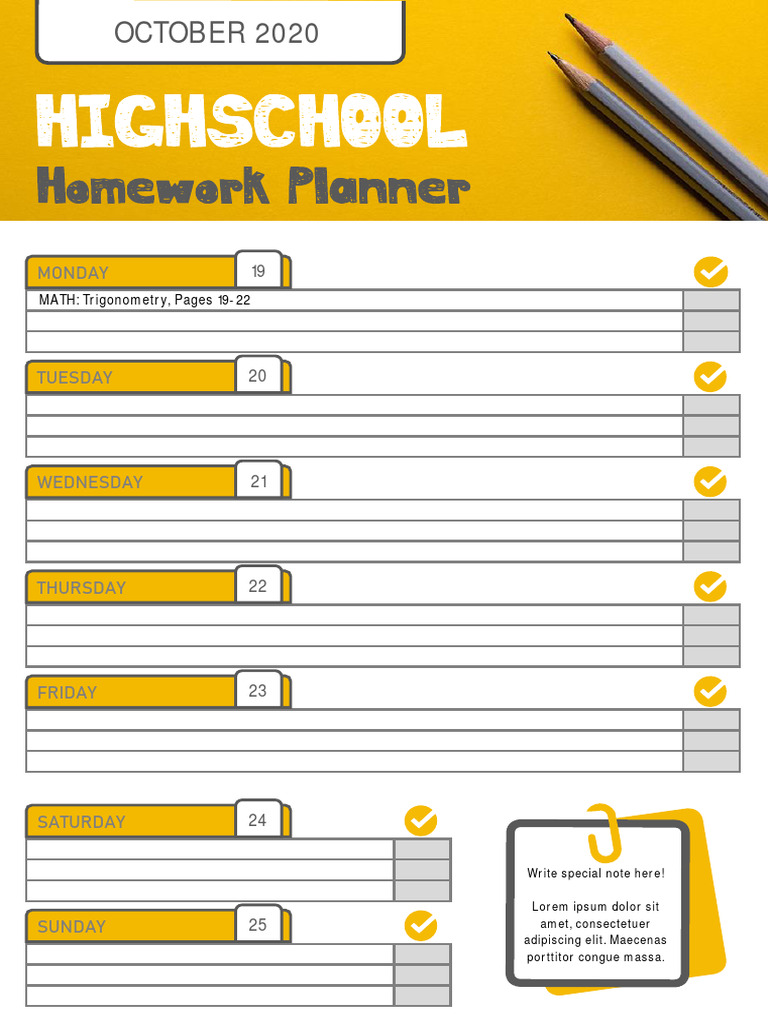 Highschool Homework Planner Template | PDF