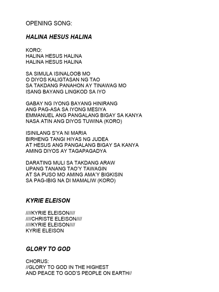 Mass Songs and Lyrics Collection | PDF | Lord's Prayer | Eucharist