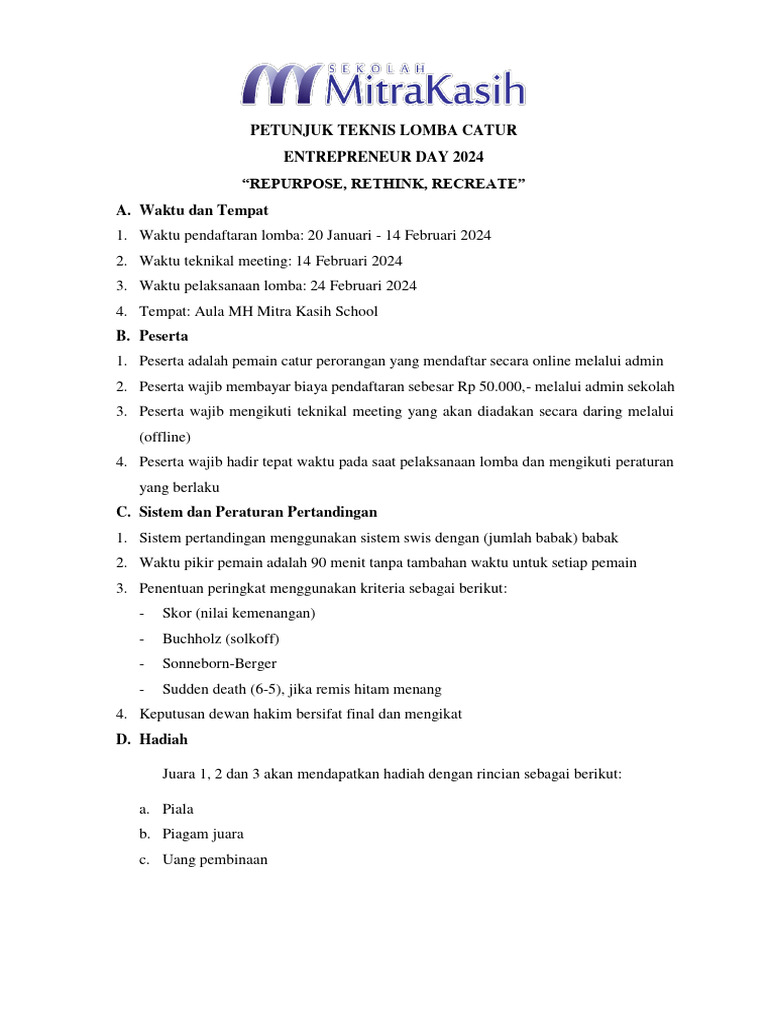 Juknis Dan Peraturan Pertandingan Catur Klasik Perorangan | PDF