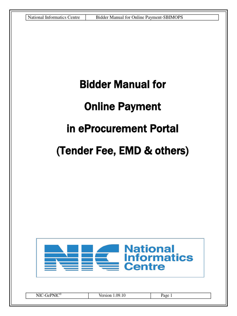 Bidder Manual For Online Payment SBIMOPS | PDF