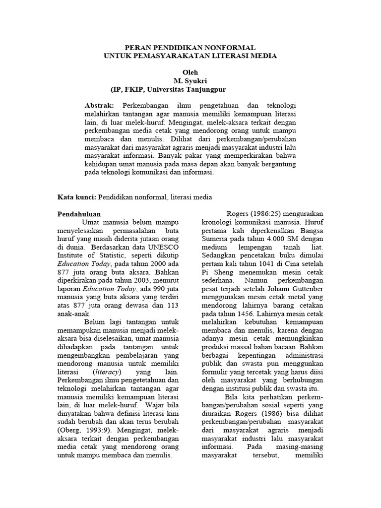 Peran Pendidikan Nonformal Untuk Pemasya | PDF