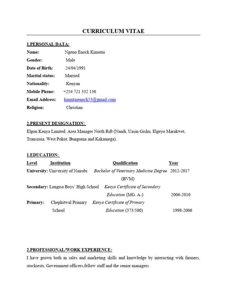 DR Ngeno K Enock Curriculum Vitae - 093222 | PDF | Kenya | Agriculture