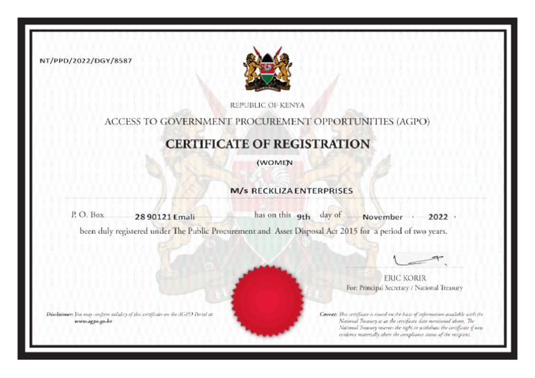 AGPO Certificate | PDF