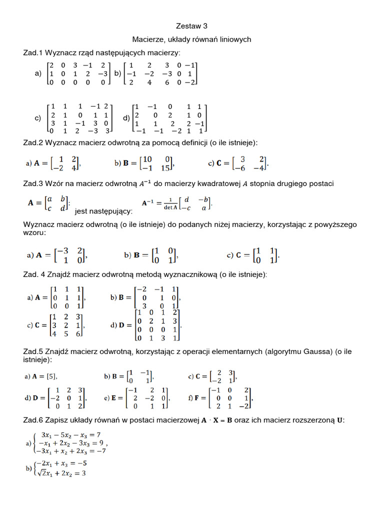 Zestaw 3 Macierze CZ 2 Układy Równań | PDF