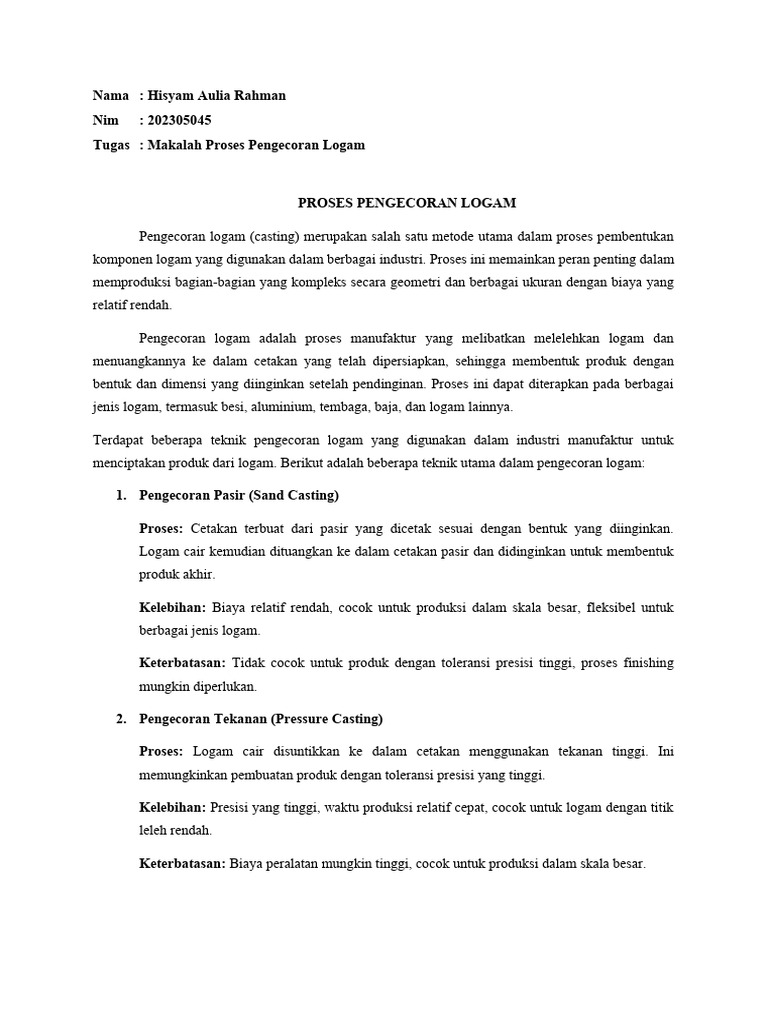 Proses Pengecoran Logam | PDF