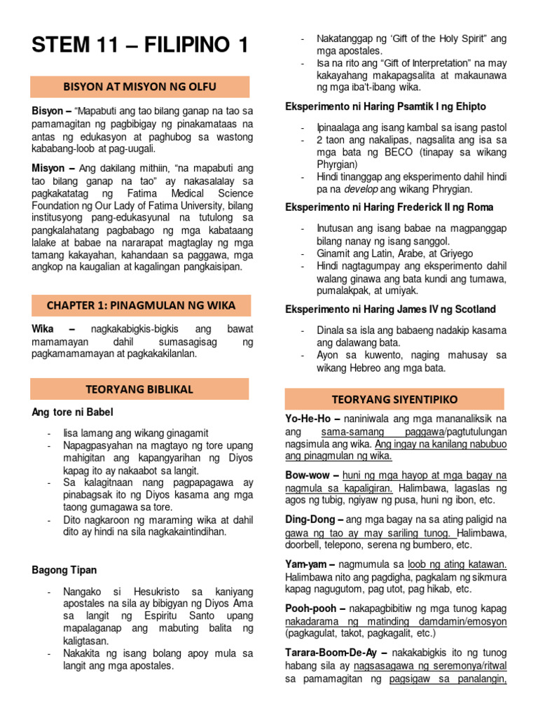 Stem 11 - Filipino 1 Aralin 1-7 | PDF