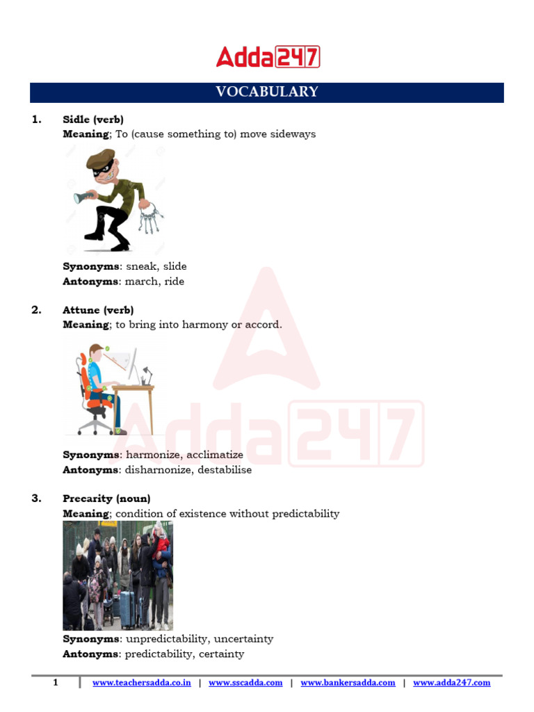 Daily Vocabulary Words 25 January 2024 Click Here To Download PDF | PDF