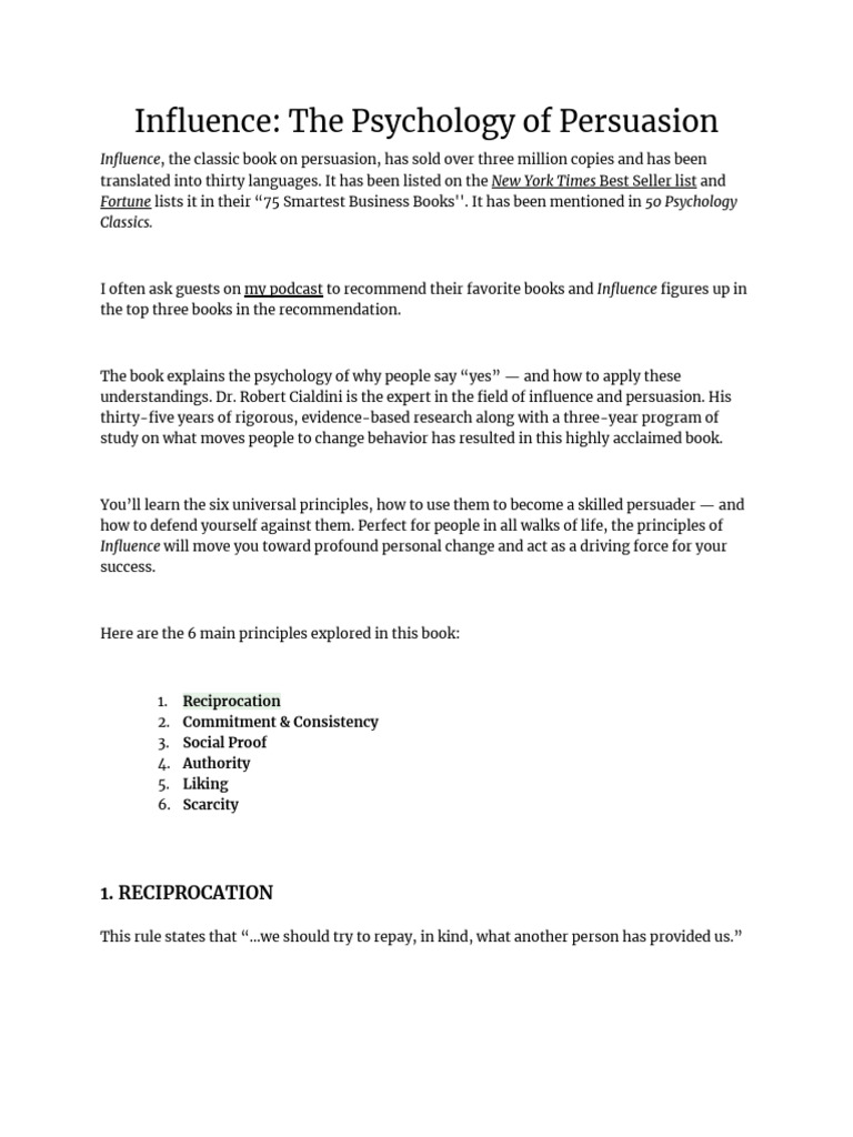 Influence - The Psychology of Persuasion | PDF | Persuasion | Social Psychology