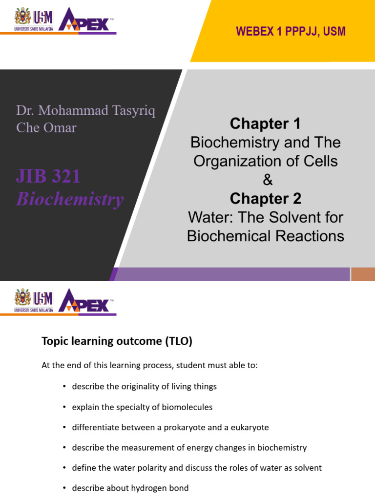 JIB 321 WEBEX 1 (Biochemistry, Organelles, and Water) | PDF | Biochemistry | Chemistry