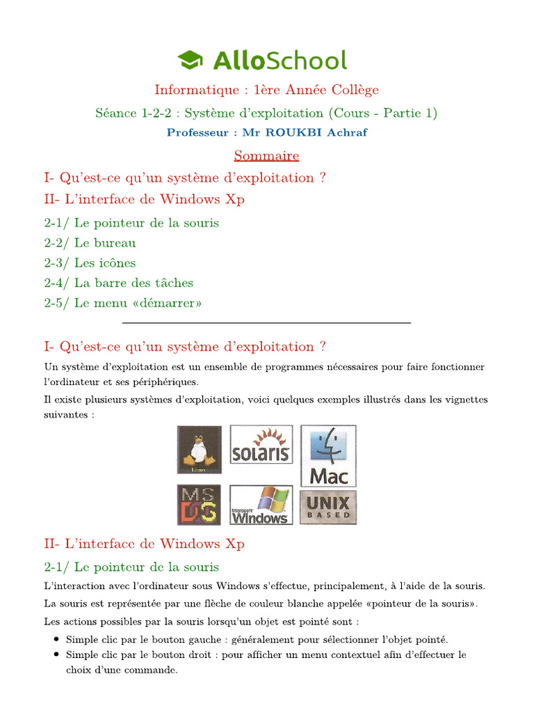 Seance 1 2 2 Systeme D Exploitation Cours Partie 1 2 | PDF