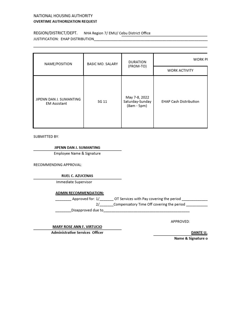 Overtime Request Accomplishment Cto Forms | PDF